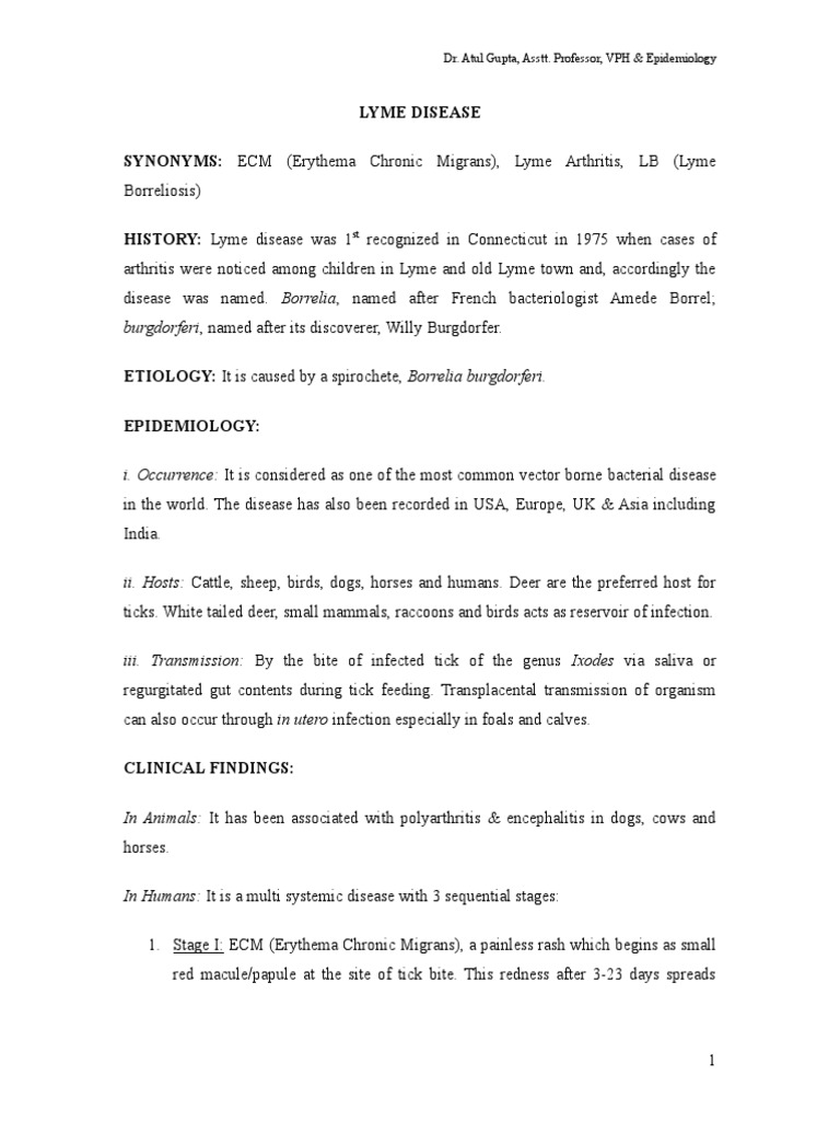 Lyme Disease SYNONYMS: ECM (Erythema Chronic Migrans), Lyme Arthritis ...
