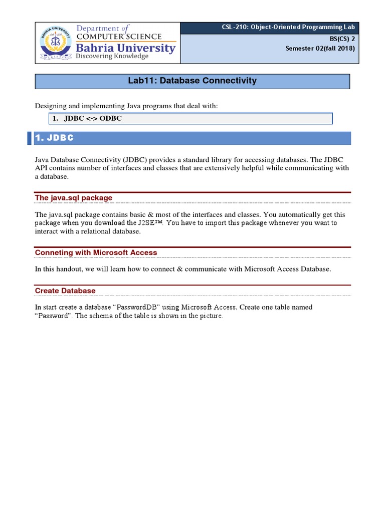CSL-210-Lab11 - Database Connectivity | PDF | Microsoft Access | Databases