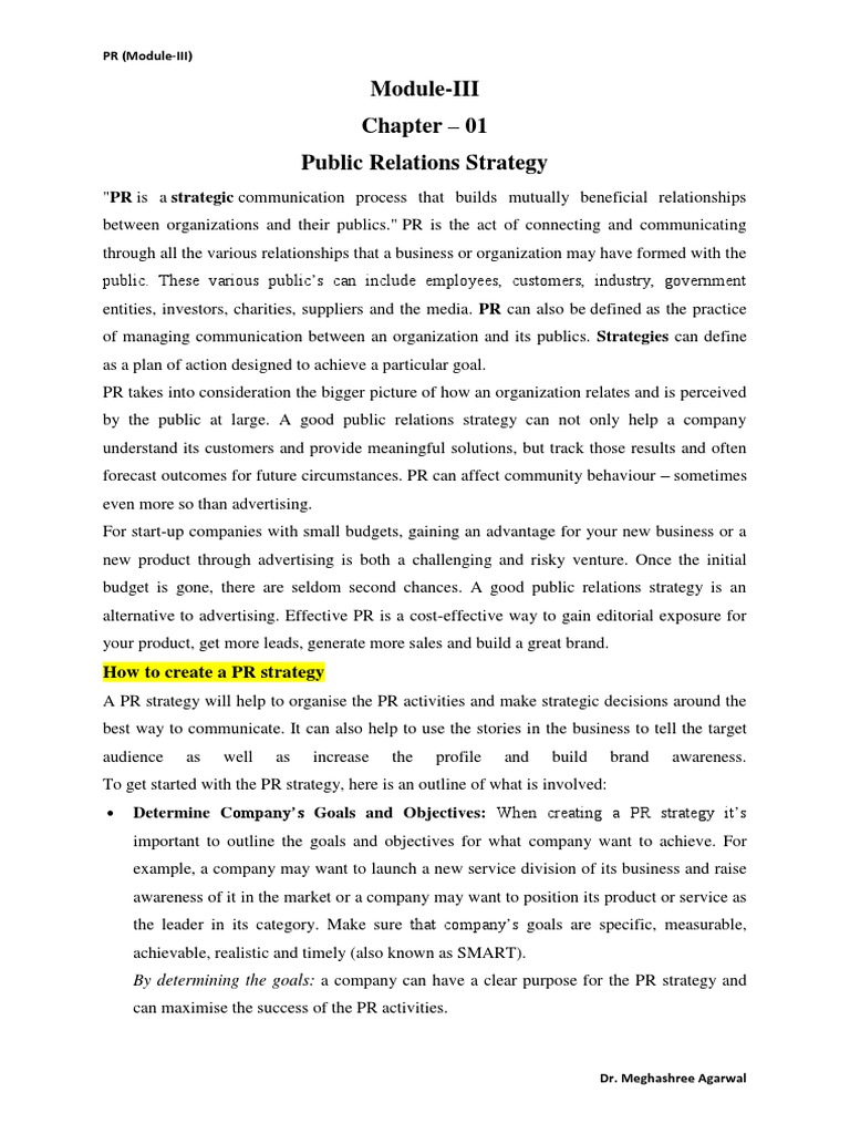Module-III Chapter - 01 Public Relations Strategy: How To Create A PR ...