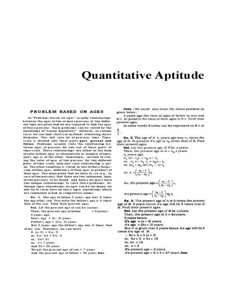 Quantitative Aptitude: Problem Based On Ages | PDF | Equations | Mathematical Objects