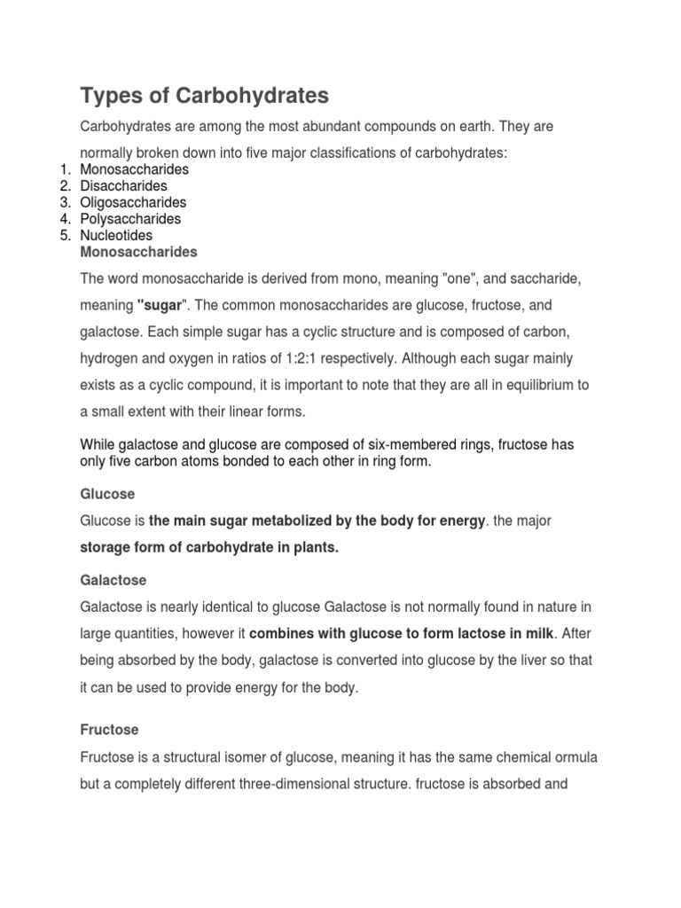 Types of Carbohydrates | PDF | Carbohydrates | Glucose