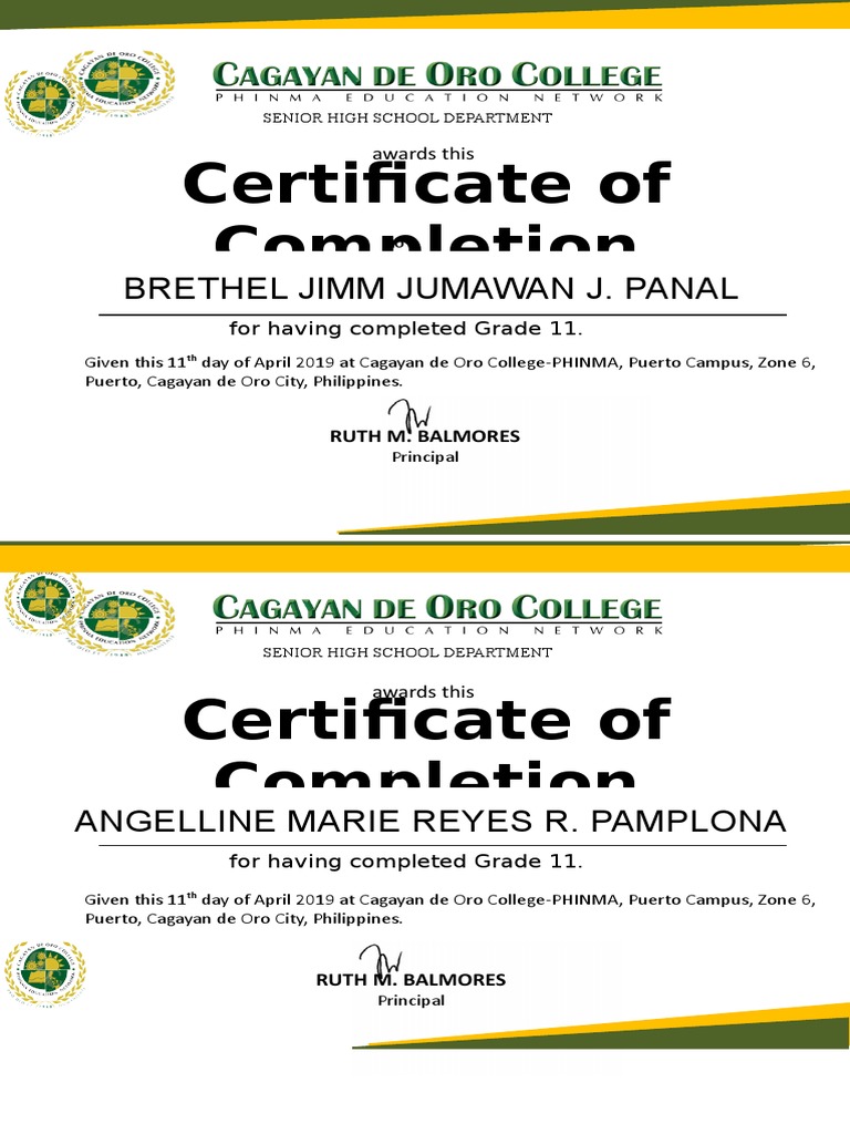 Final - Grade 11 Certificate Moving Up | PDF
