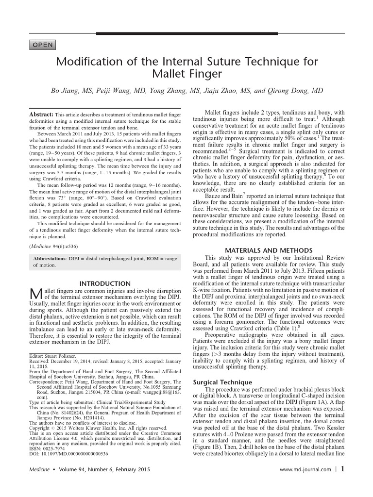 Mallet Finger Suturing Technique | Download Free PDF | Finger | Surgery