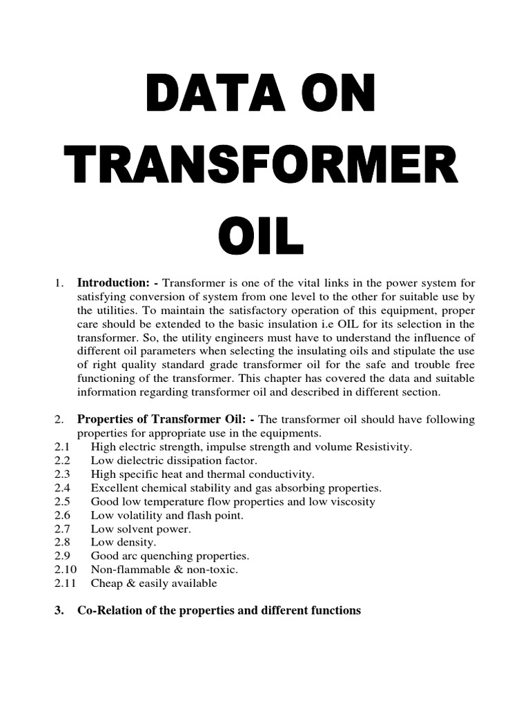 Properties and Standards of Transformer Oil | PDF | Oil Refinery ...