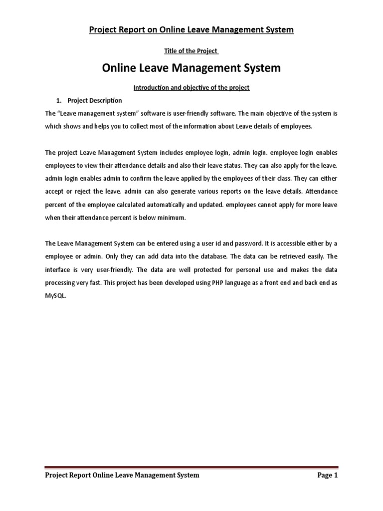 Project Report On Online Leave Management System | PDF | Software ...