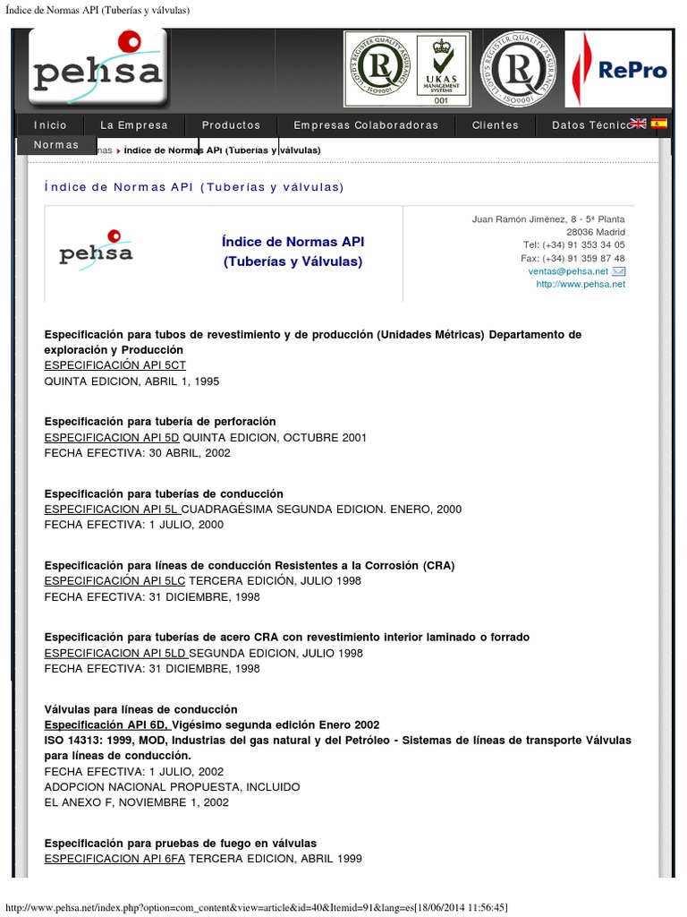 Indice de Normas API Tuberias y Valvulas PDF | PDF | Materiales ...