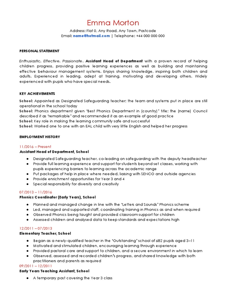 Monster CV Template Teacher | PDF | Schools | Phonics
