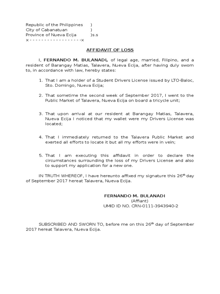 Affidavit of Loss - PRC and TOR | PDF