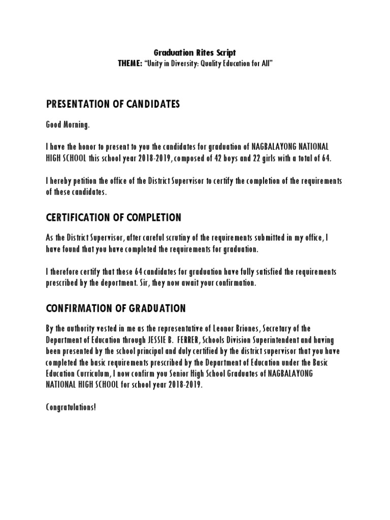 Graduation Rites Script | PDF