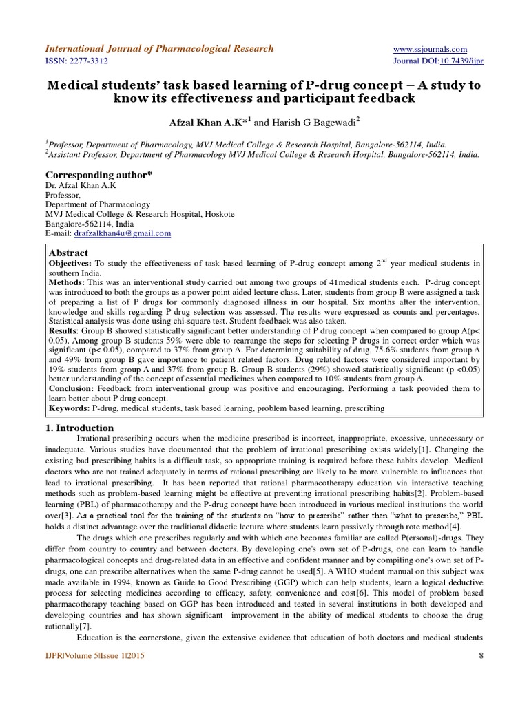 Medical Students Task Based Learning Of P Drug Concept A Study To