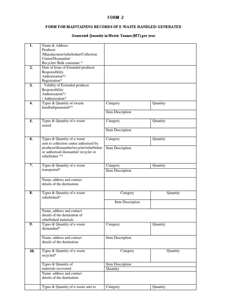 Form 2 - E-Waste Generation Records in Form-II | PDF | Electronic Waste ...