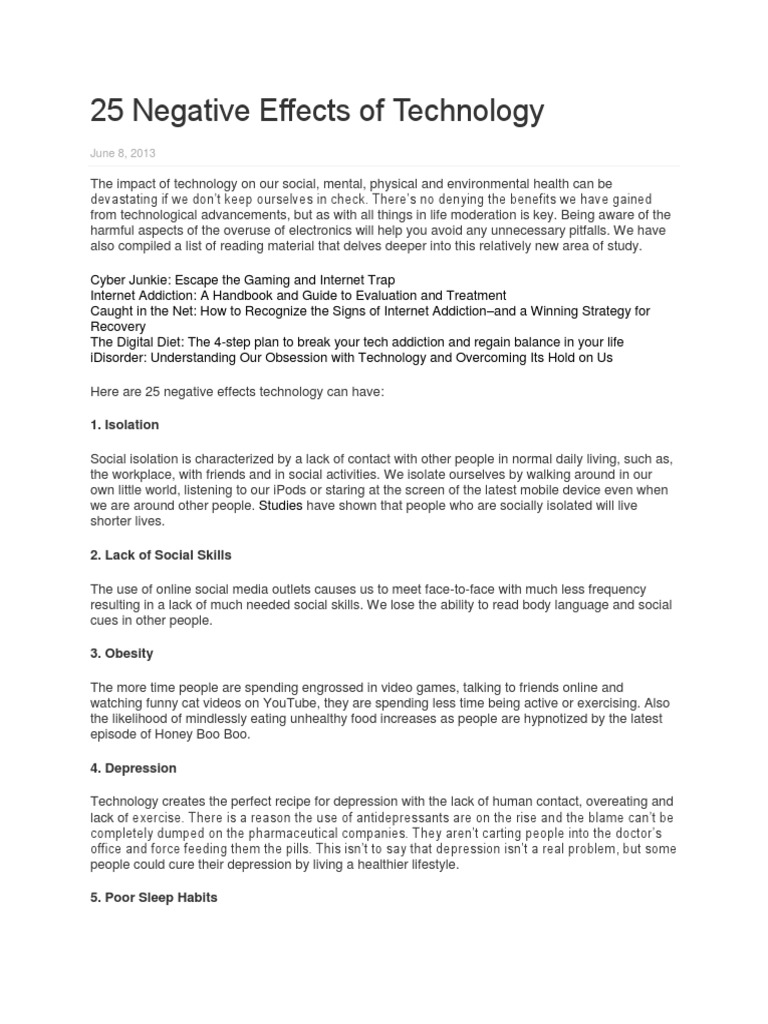 25 Negative Effects of Technology | PDF | Text Messaging | Social Media