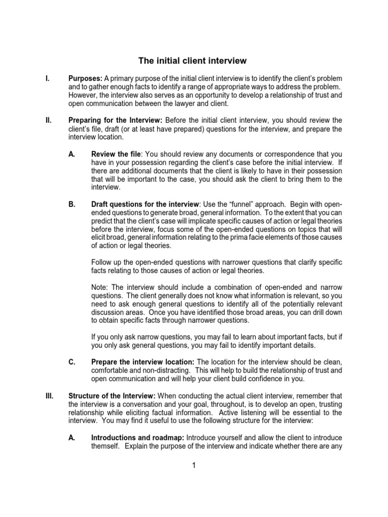 The Initial Client Interview | PDF | Interview | Question
