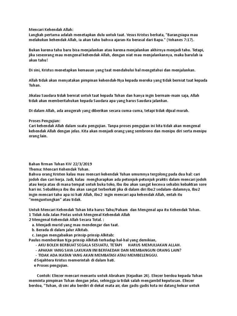 Mencari Kehendak Allah | PDF