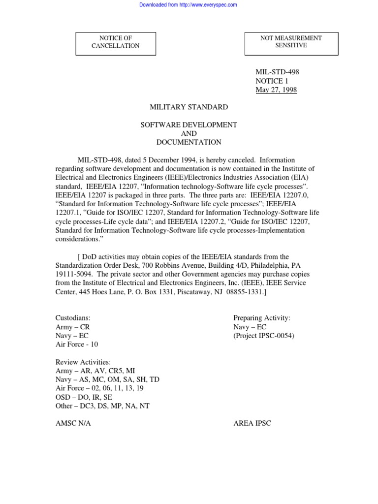 Mil STD 498 Notice 1 | PDF