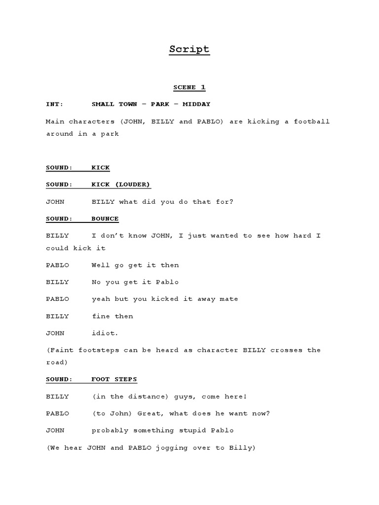 Script: Scene 1 Int: Small Town - Park - Midday | PDF | Leisure