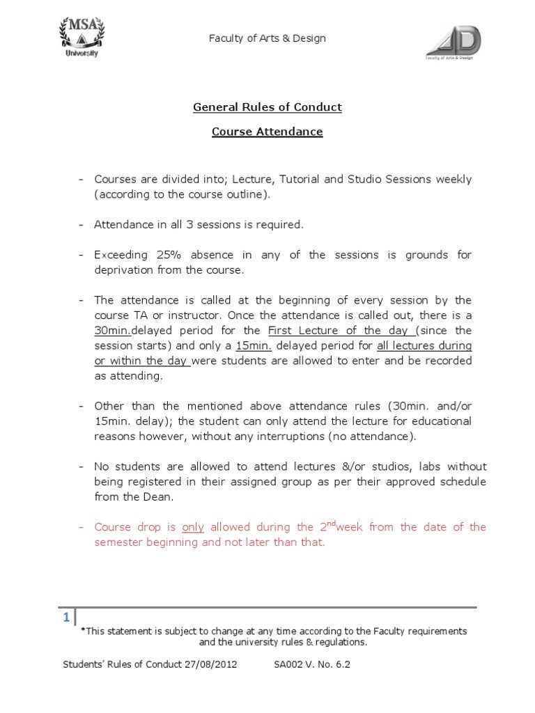 Rules - of - Conduct - V.6.2. For TNT | PDF | Course Credit | Students