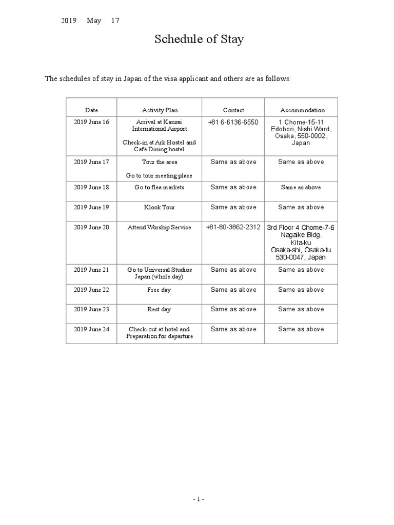 Schedule of Stay | PDF | Service Industries | Business