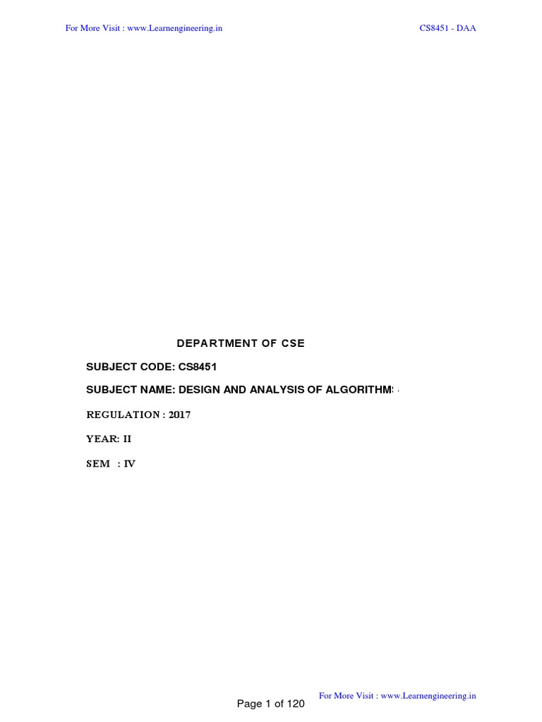 CS8451-DAA - by WWW - LearnEngineering.in PDF | PDF | Graph Theory | Algorithms