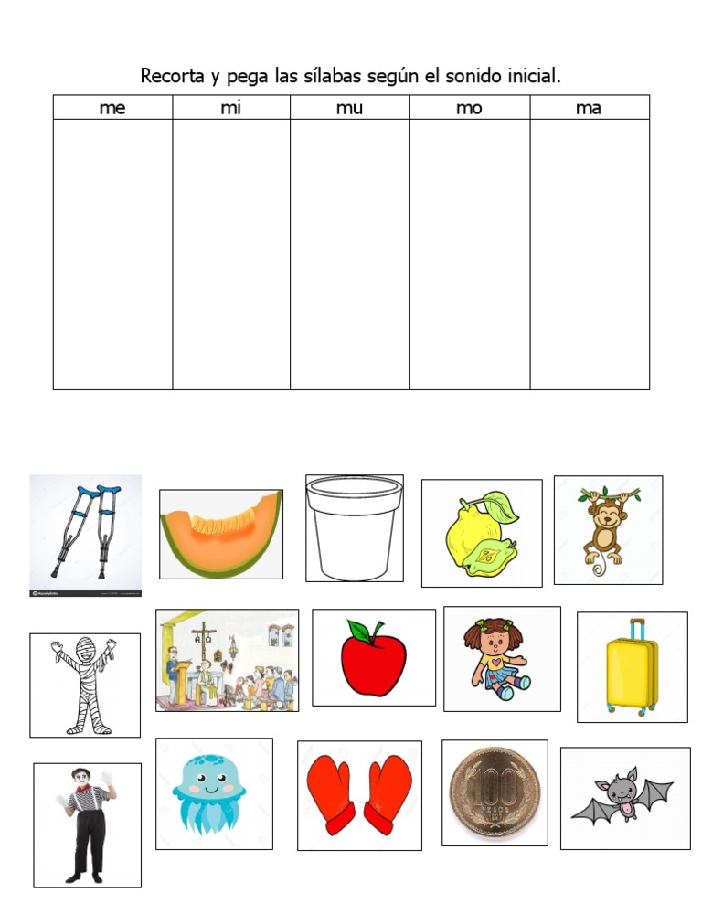 Recorta y Pega Las Sílabas Según El Sonido Inicial | PDF