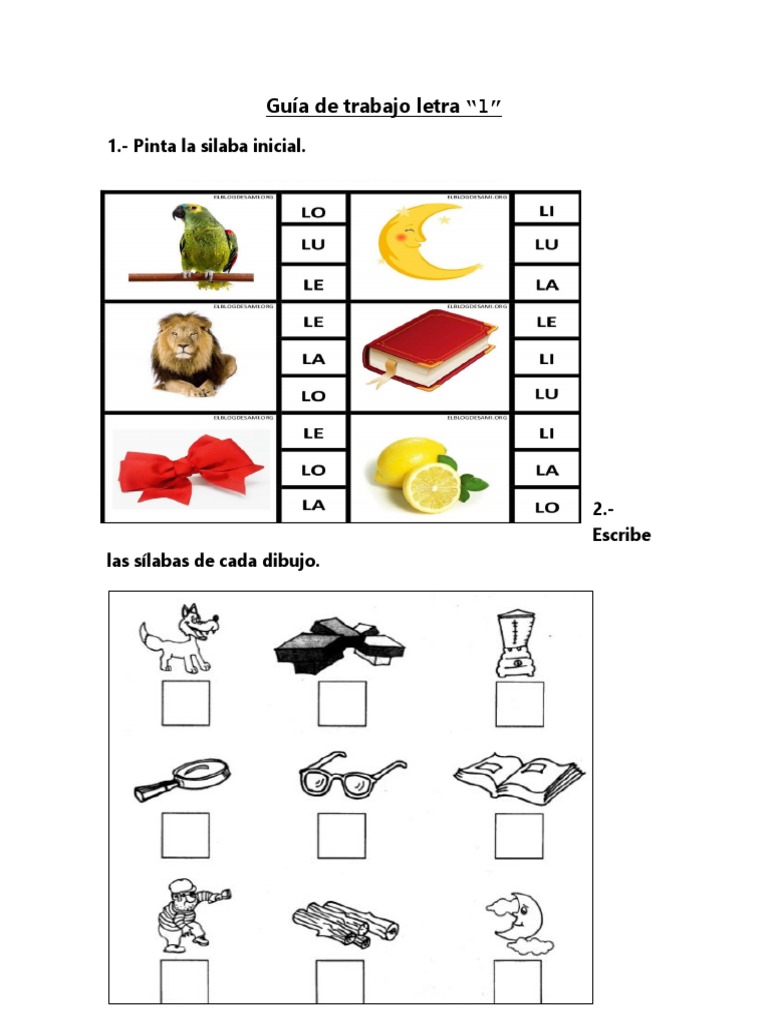Guía de Trabajo Letra L | PDF