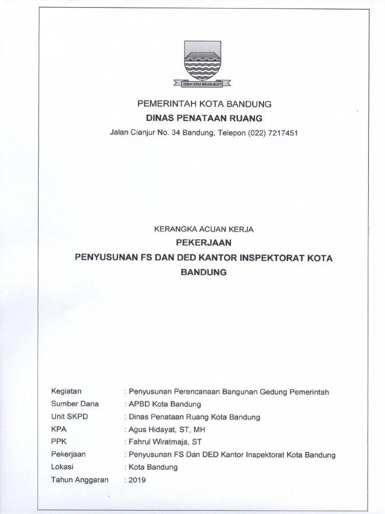 Kak Penyusunan FS Dan Ded Kantor Inspektorat Kota Bandung PDF | PDF