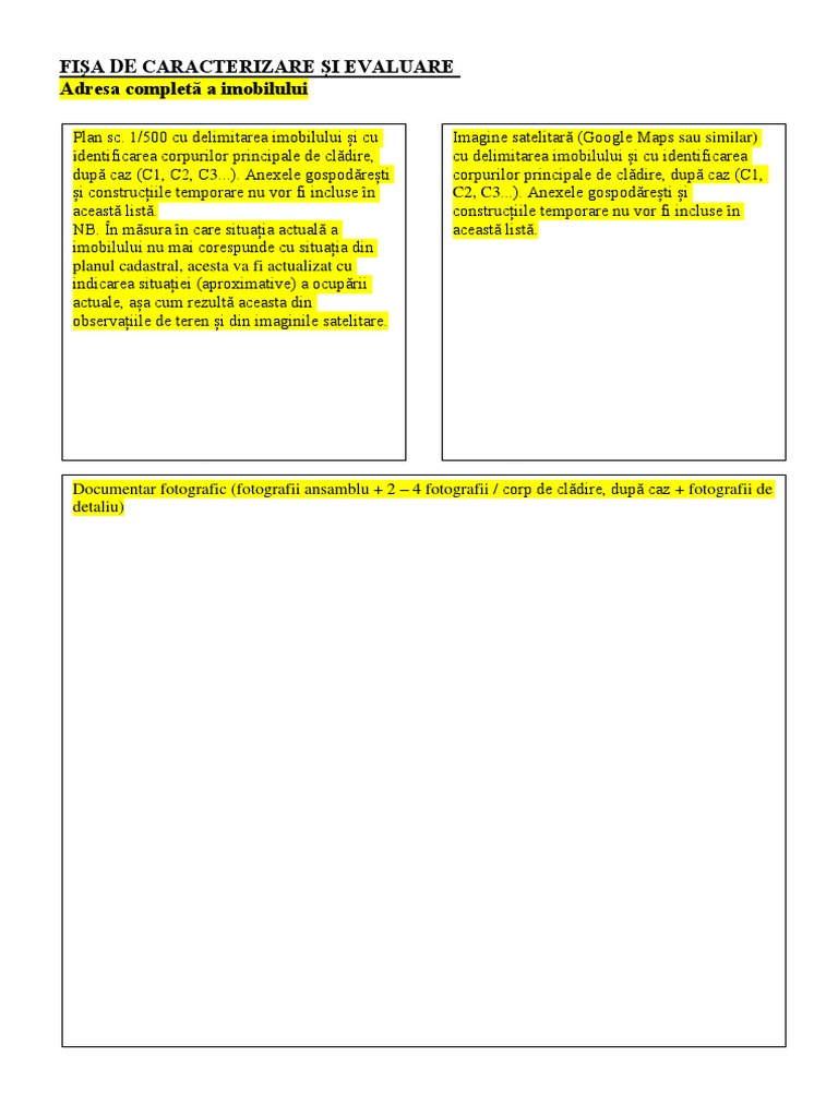 Fisa Caracterizare Si Evaluare - Ro | PDF