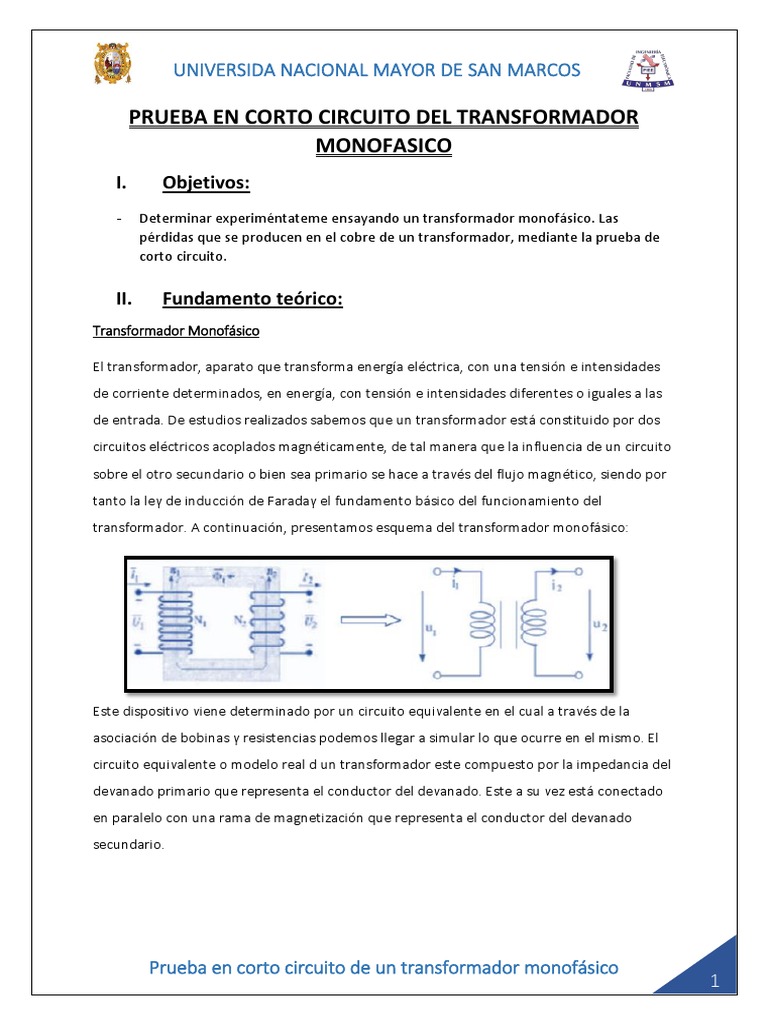 Prueba en Corto Circuito Del Transformador Monofasico | PDF | Transformador | Inductor