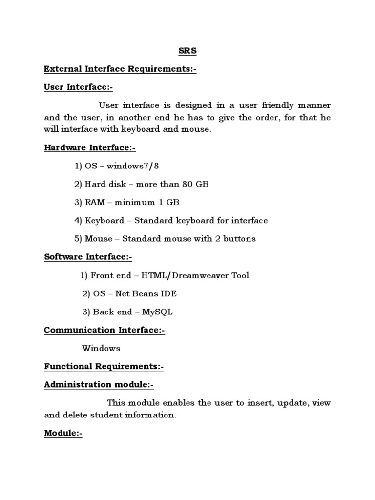 SRS External Interface Requirements:-User Interface | PDF | Computers