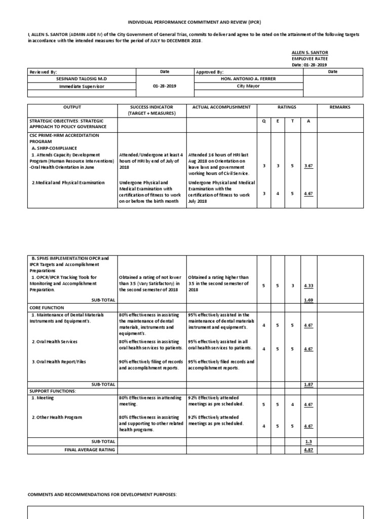 Individual Performance Commitment and Review | PDF | Dentistry | Health ...
