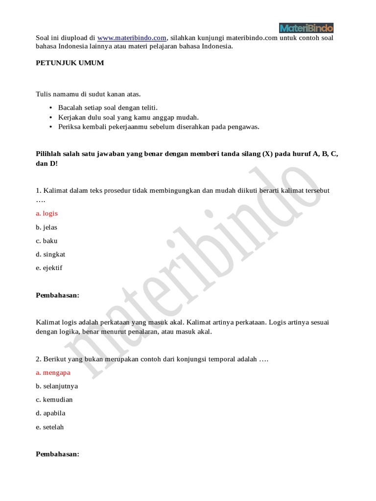 Contoh Soal Uts Bahasa Indonesia Kelas 11 Semester 1 | PDF