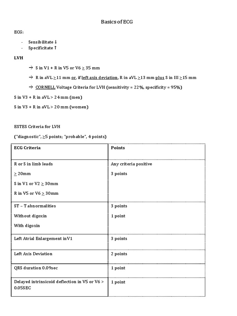ECG Criteria for LVH and RVH Diagnosis | PDF