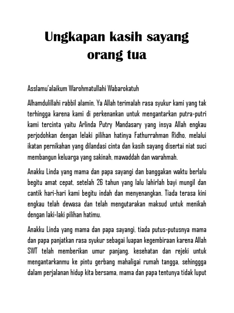 Ungkapan Kasih Sayang Orang Tua dalam Pernikahan | PDF | Gaya Hidup