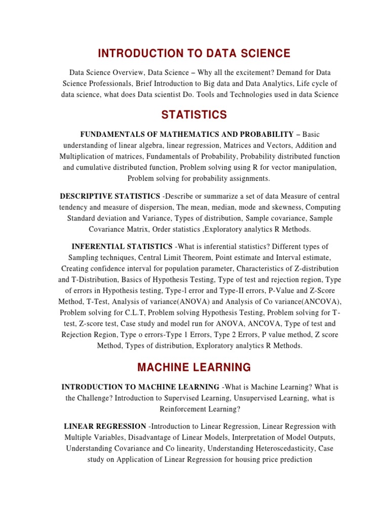 Data Science Syllabus | Download Free PDF | Machine Learning | Statistics