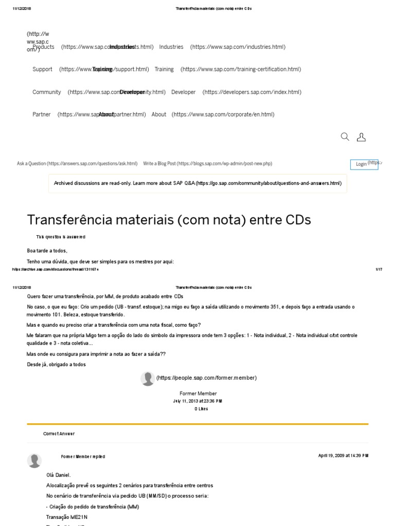 Transferência Materiais (Com Nota) Entre CDs | Serviços (Economia ...