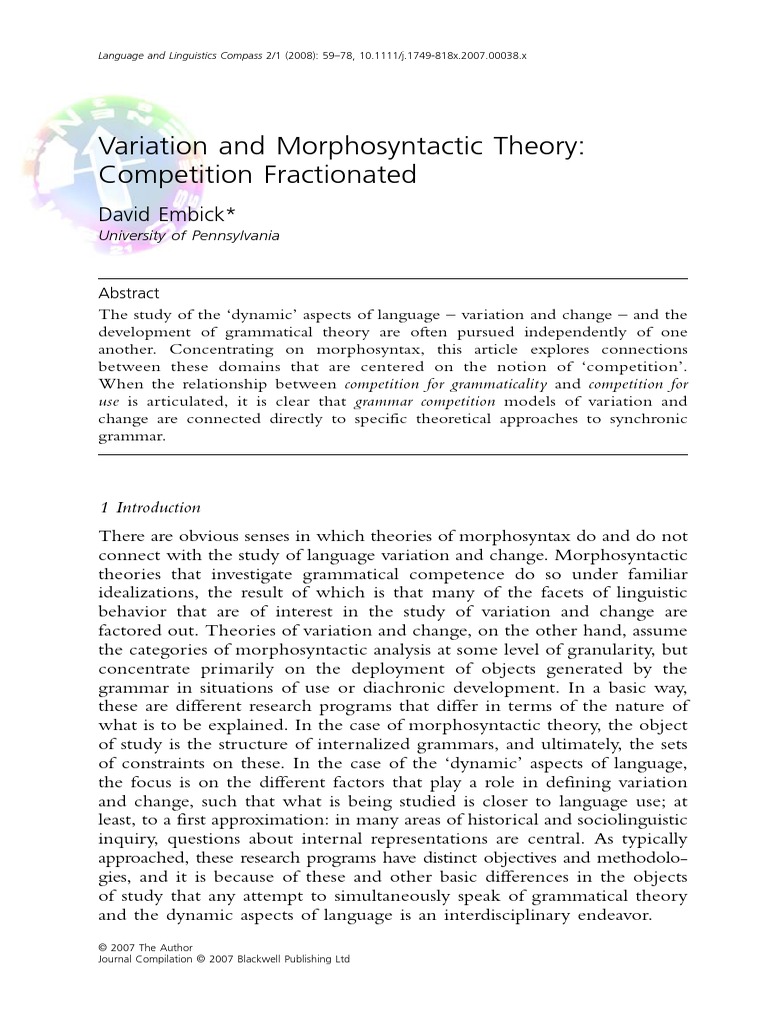 Variation Morphosyntax | PDF | Morphology (Linguistics) | Linguistics
