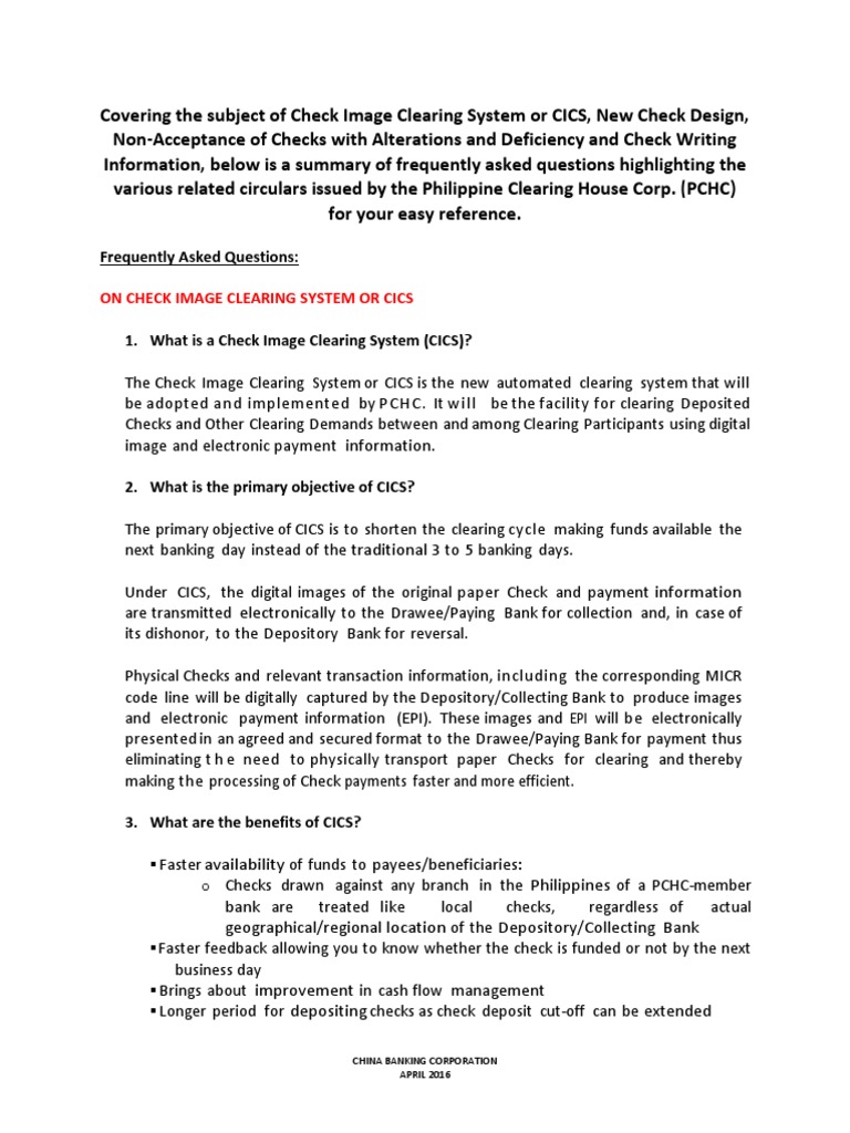 New Check Format and CICS Overview 2025 | PDF | Clearing (Finance) | Cheque