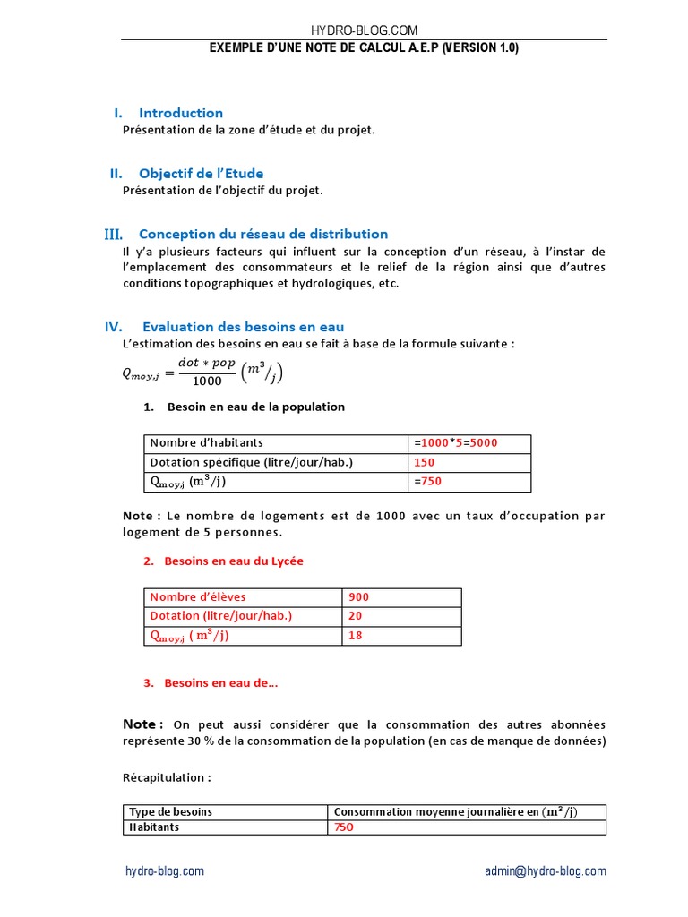 Note de Calcul Aep | PDF