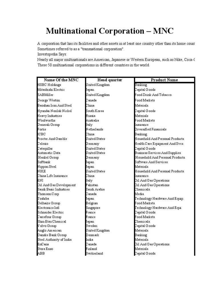 Top 50 MNCs | PDF | Japan | Multinational Corporation