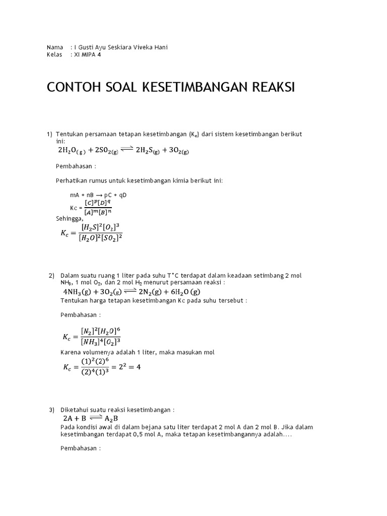 Contoh Soal Kesetimbangan Kimia | PDF