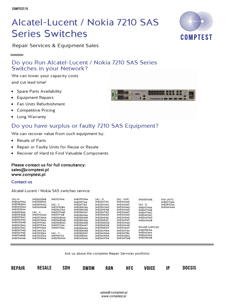 Nokia 7210 SAS Repair Services | PDF | Telecommunications Equipment ...
