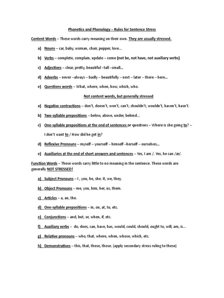 Sentence Stress in Phonology Rules | PDF | Preposition And Postposition ...