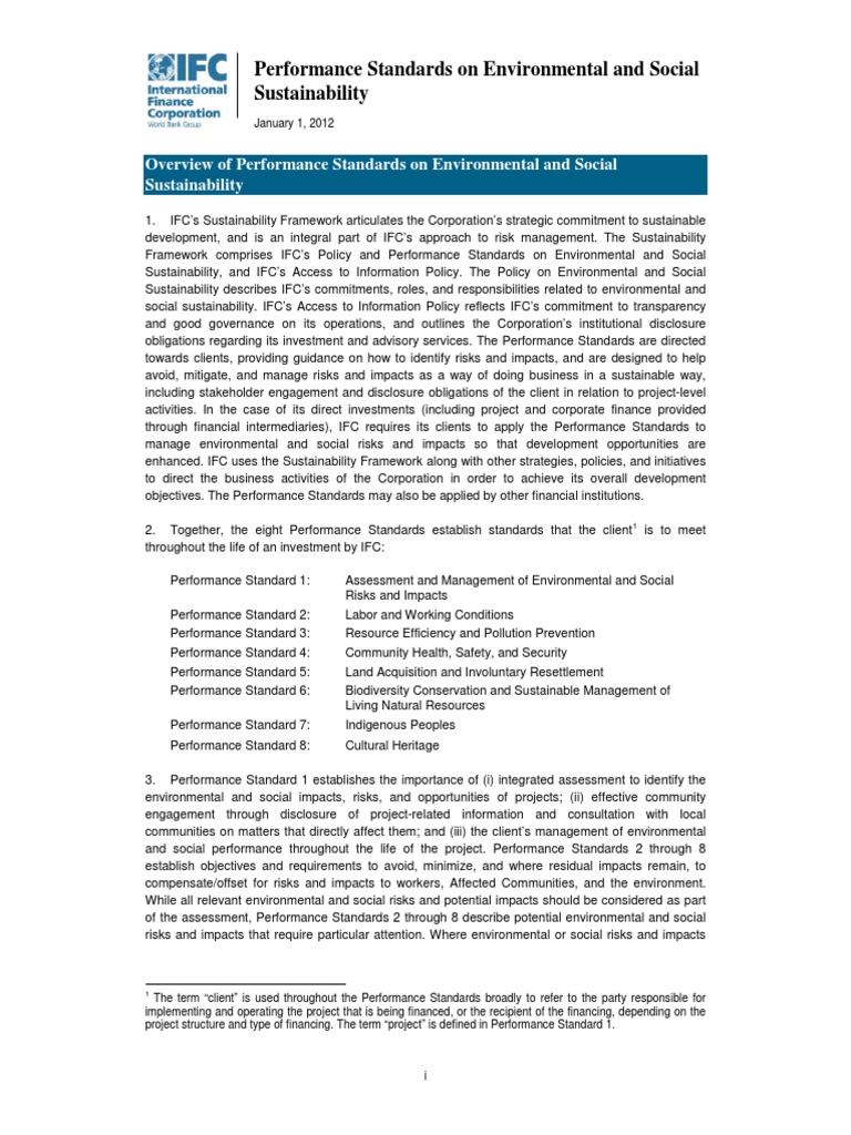IFC Performance Standards PDF | PDF | Risk Management | International ...