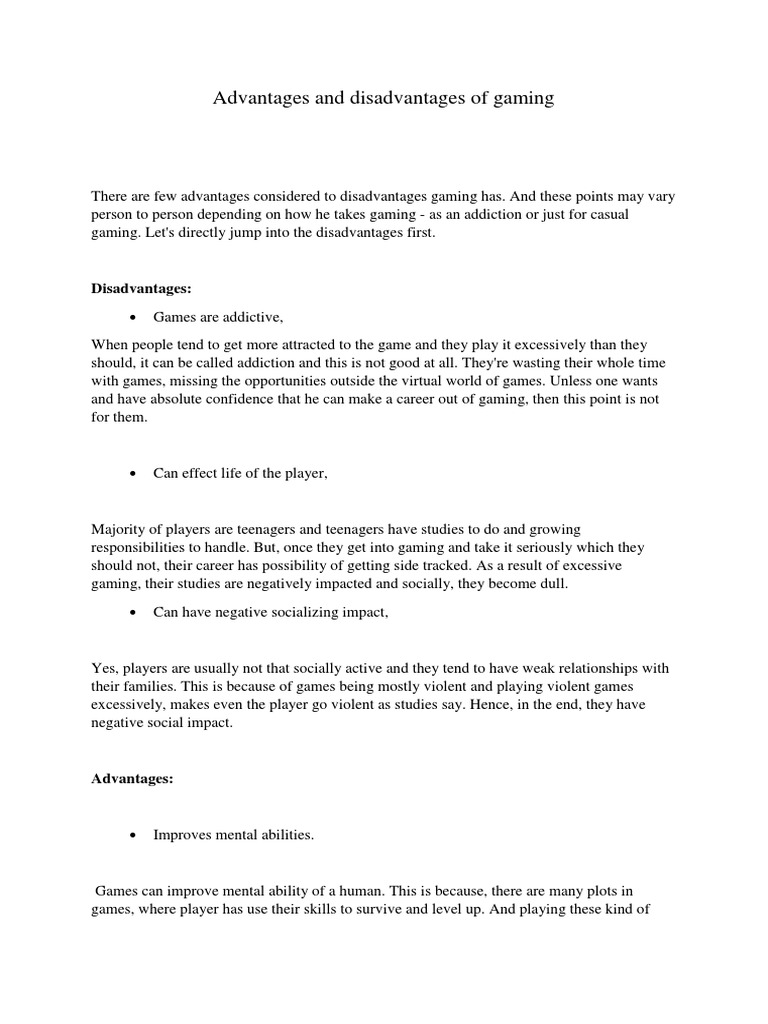 Gaming: Pros and Cons Explained | PDF | Lifestyle