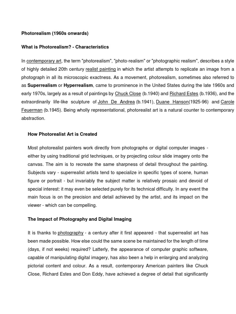 Photorealism (1960s Onwards) | PDF | Modernism | Art Movements