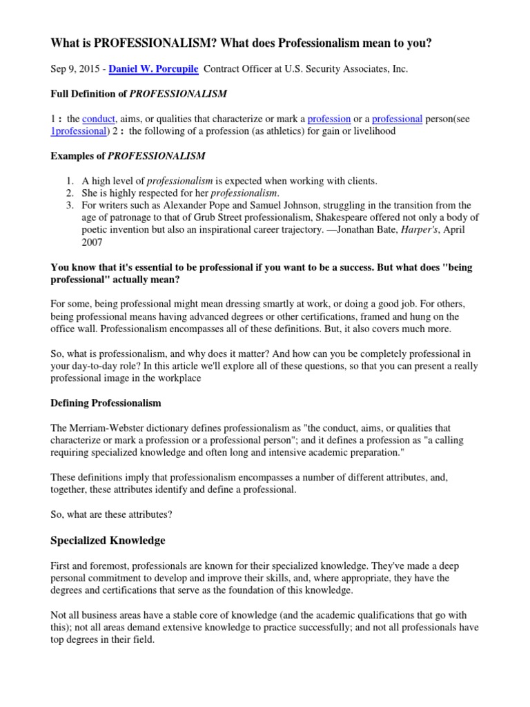 Understanding Professionalism and Its Traits | PDF | Expert ...