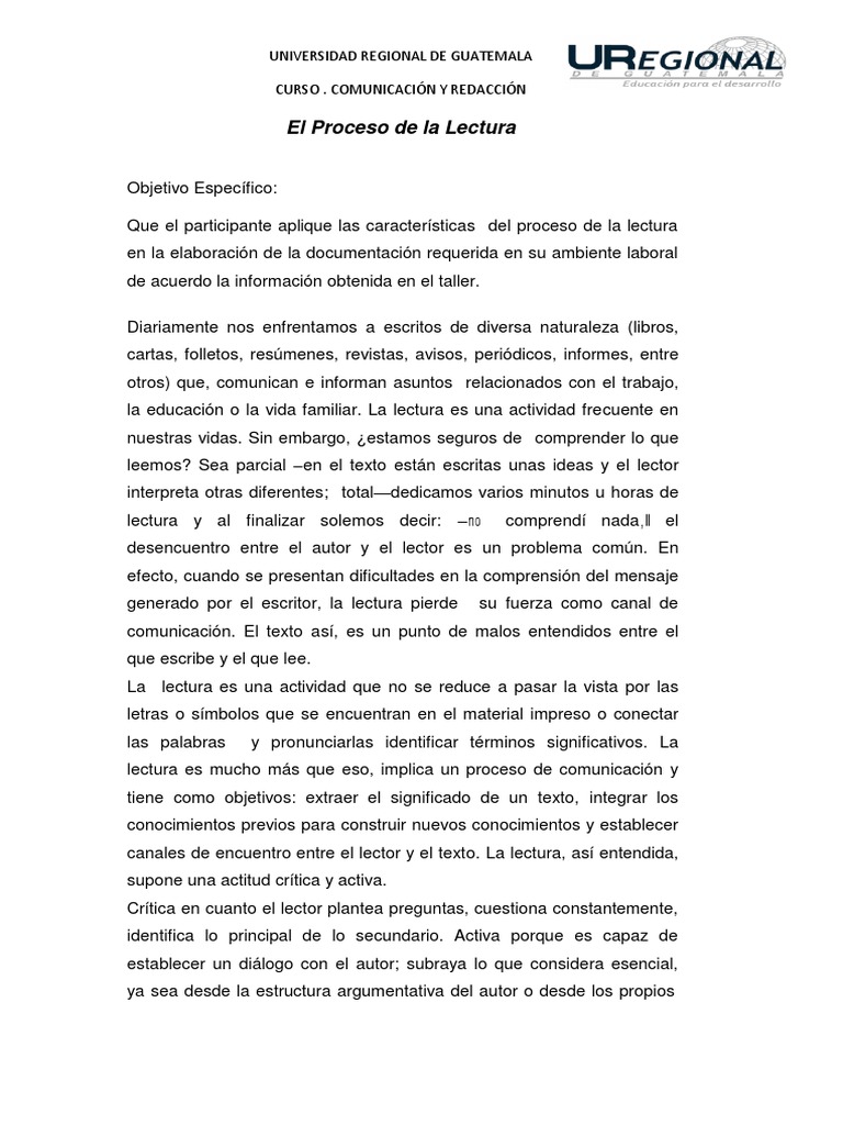 El Proceso de La Lectura PDF | PDF | Comunicación | Información