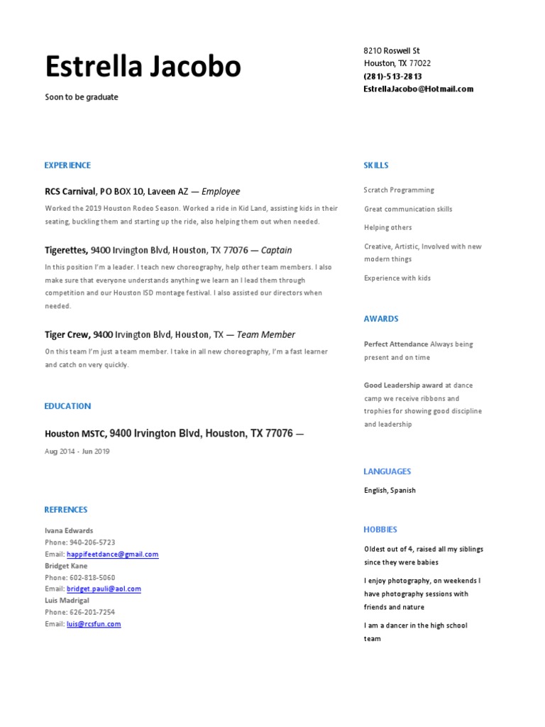 Estrella Jacobo - Resume Template | PDF | Leisure