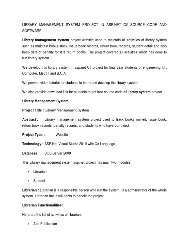 Library Management System Project in Asp | PDF | Library (Computing ...