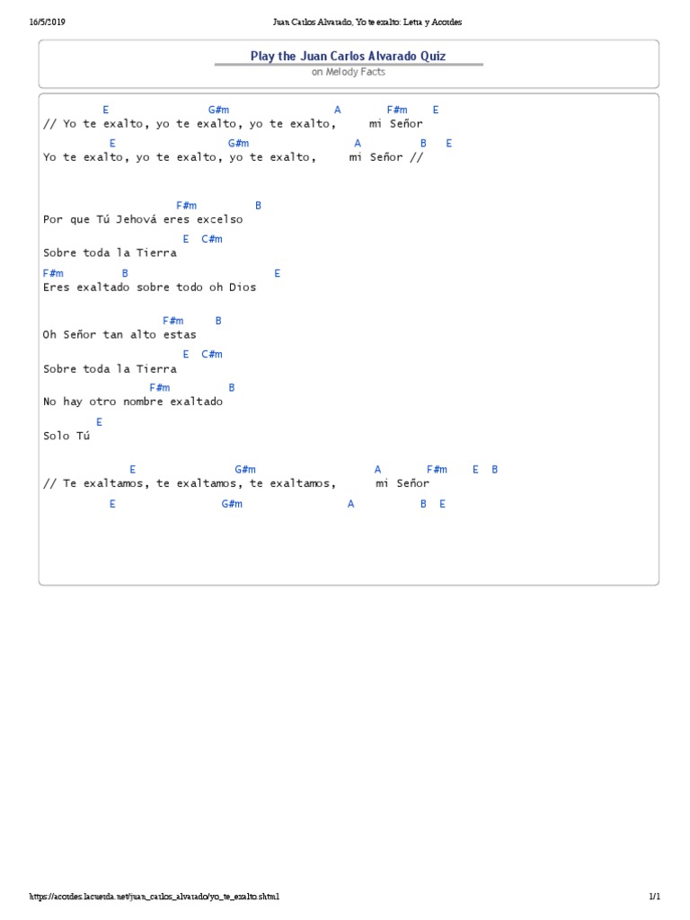 Juan Carlos Alvarado, Yo Te Exalto - Letra y Acordes | PDF
